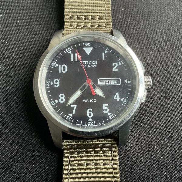 Citizen Gents Eco-Drive Day/Date Military Style Watch With Canvas Strap ...