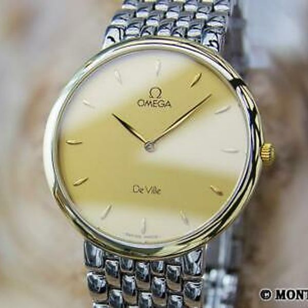Omega DeVille 18K Gold & Stainless 1990s Quartz Swiss Made Mens Watch ...