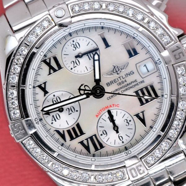Breitling Chrono Cockpit Factory Diamond Bezel MOP Dial A13358 39mm Steel Watch | WatchCharts ...