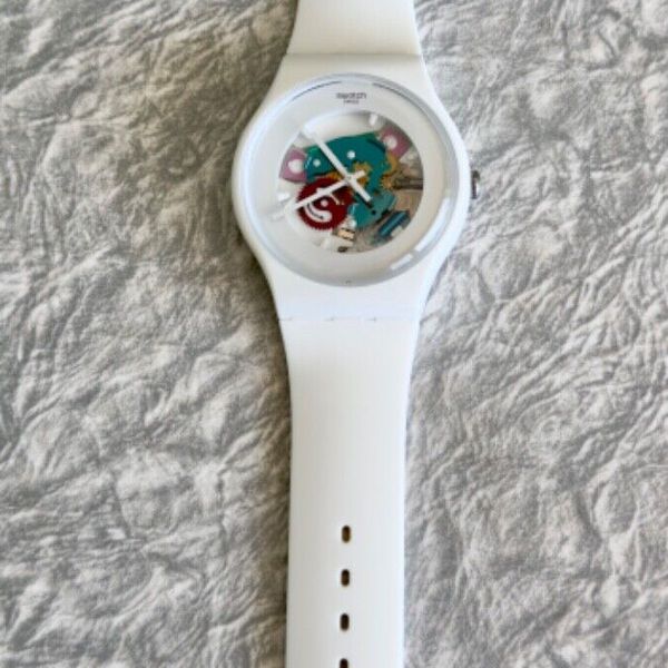 Swatch Watch SUOW100 White Lacquered Multi Color Skeleton Dial ...