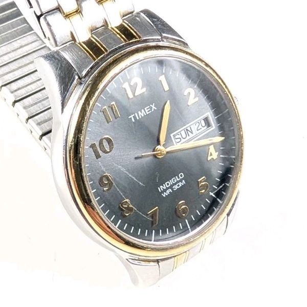 Timex Men's Two-Tone Stainless Steel Watch Indiglo Day/Date, WR 30M ...