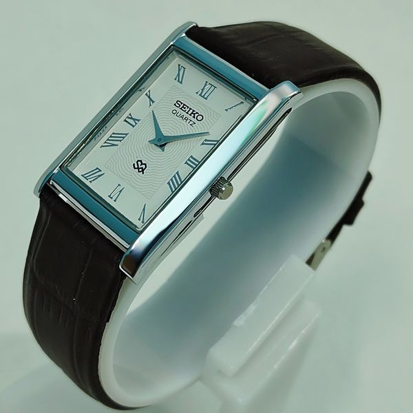 SEIKO TANK Rectangular White Roman Dial Japanese 27mm Men's Wristwatch ...