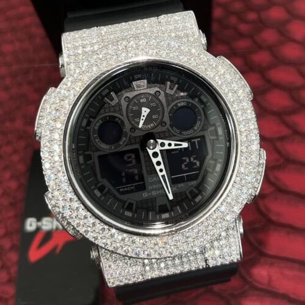 925 Silver 8 Carat Moissanite Bust Down G Shock Watch Iced Out GA-100 ...