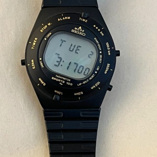 Working Seiko digital Tachymeter Sports 100 multi function watch A828 ...