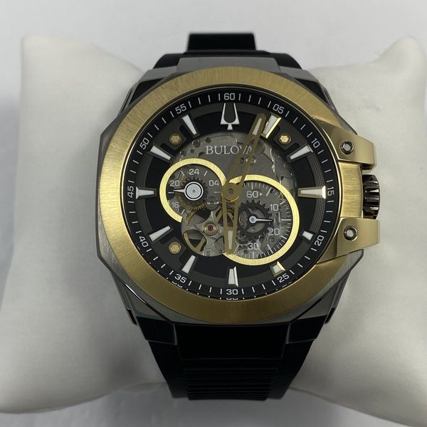 Bulova Maquina Marc Anthony Automatic Skeleton Dial Men's Rubber Watch ...