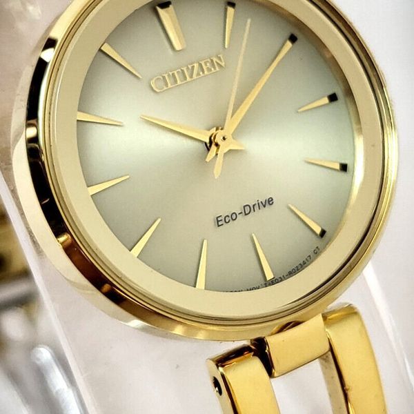 CITIZEN WOMEN'S $375 ECO-DRIVE AXIOM GOLD CHAMPAGNE DIAL SS WATCH ...