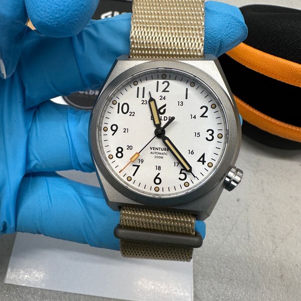 Boldr Venture 38mm Titanium Sand Storm White Dial NATO strap NEW READ ...