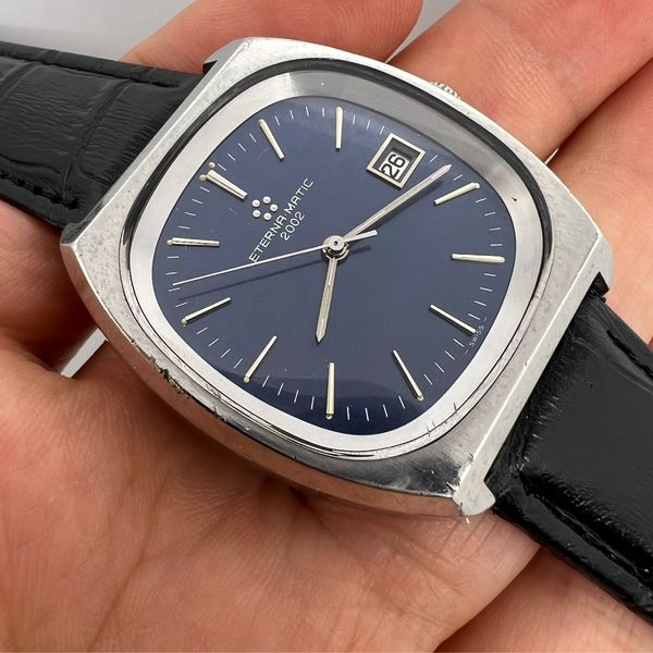 VINTAGE ETERNA MATIC 12002 MENS BLUE DIAL AUTOMATIC MENS WATCH ...