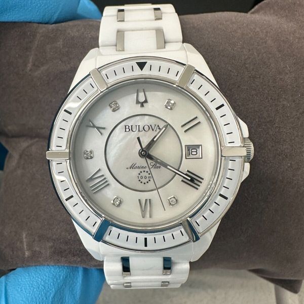 Bulova Marine Star 98P172 37mm White Ceramic Women's Watch - NEW ...