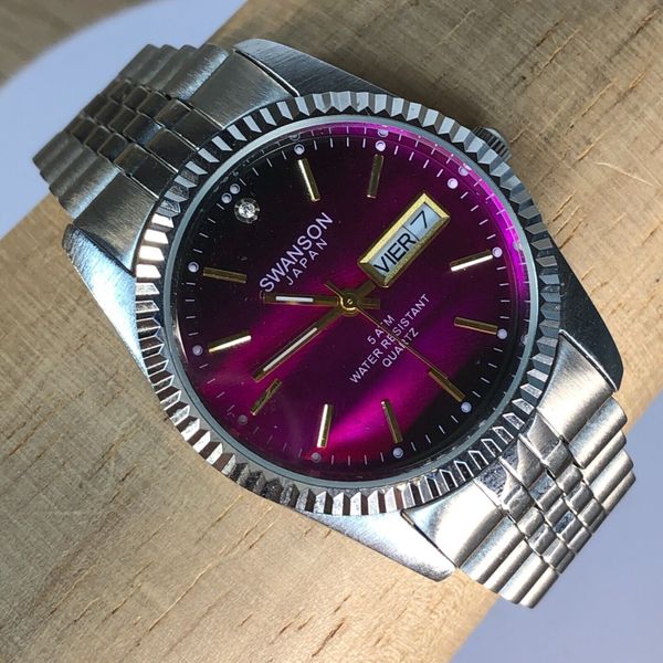 Swanson Japan Mens Presidential Purple Dial Quartz Analog Day Date ...