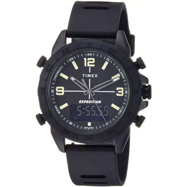TIMEX Men's Watch Expedition Pioneer Black Silicone Strap Ani-Digi ...