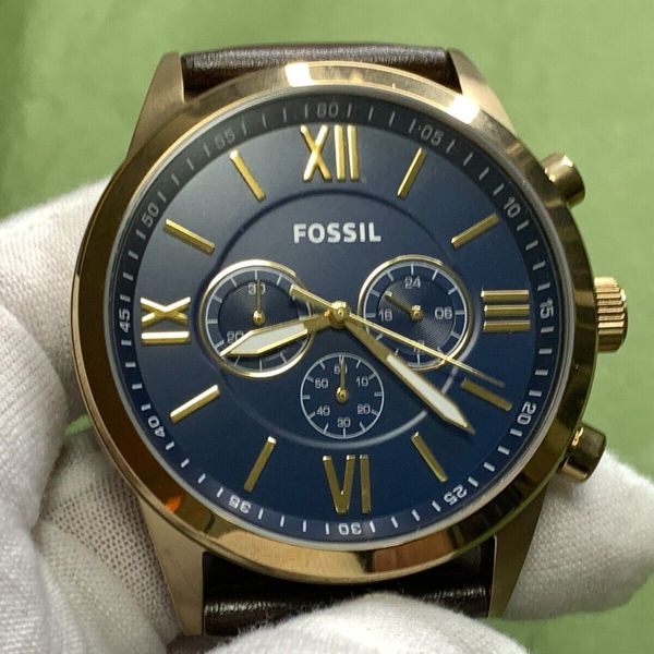 Fossil BQ2095 Flynn Chronograph Blue Dial Brown Leather 5 Atm Men's ...