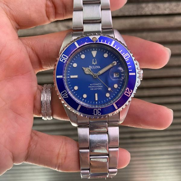 RARE Bulova Automatic Profesional Blue Dial Bezel Diver Watch Vintage ...