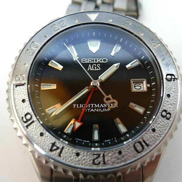 Vintage Seiko Flightmaster SBCW005 AGS Kinetic 5M45 6A50 GMT Titanium ...