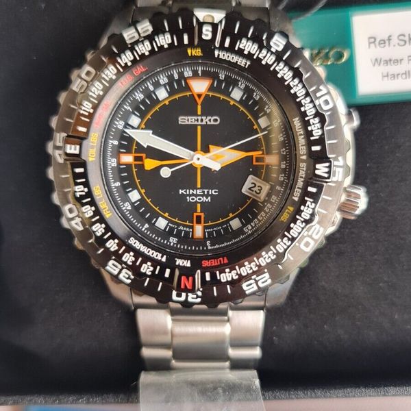 SEIKO Kinetic SKA423P1 FlightMaster Compass Date Black Pilot Steel ...