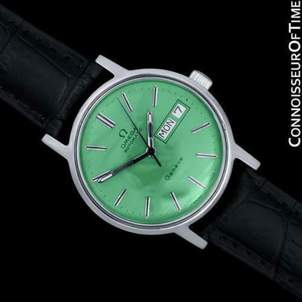 1976 Omega Geneve Vintage Mens Green Dial SS Steel Watch - Mint with ...
