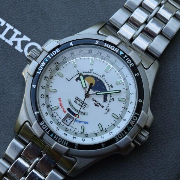 Seiko Tide Master Moon Phase Tidal Chonometer Watch 6F24-7010 Sports ...
