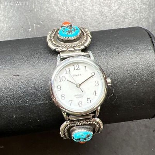 Timex Watch DJ Sterling Silver Turquoise Coral Band Attachments New ...