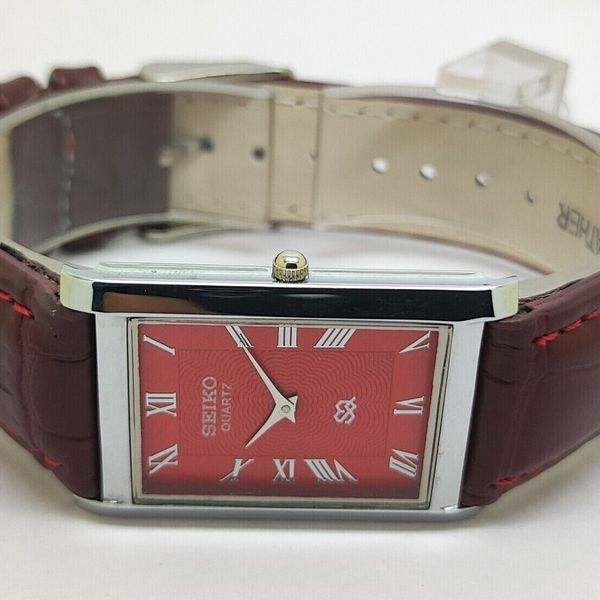 Vintage Seiko Quartz Japan Made Super Slim Red Dial Men's Wrist Watch ...