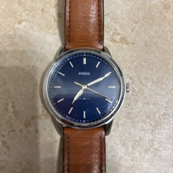 NEW AUTHENTIC FOSSIL MEN'S WATCH With Case Leather Band Blue Face ...