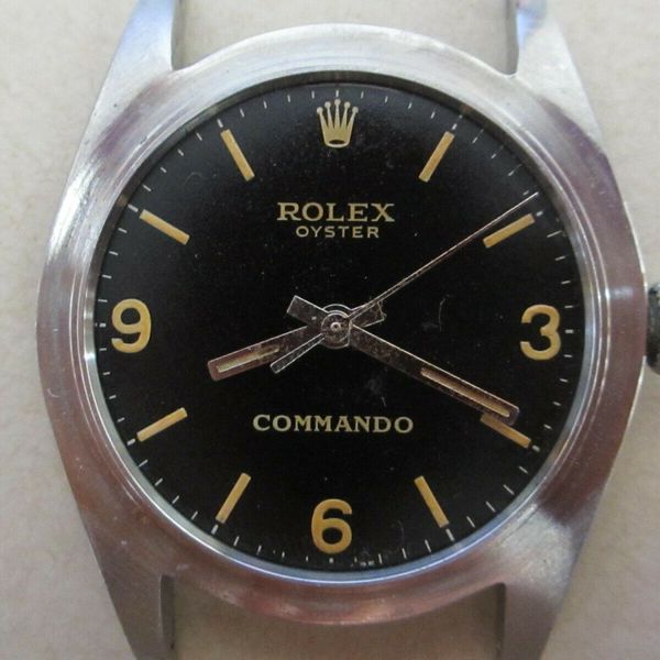 ~ Rolex Vintage #6426 COMMANDO Refinished Matte Black Dial S/S Watch ...