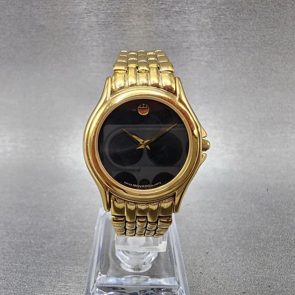 Movado Museum Watch Women 28mm Black Dial Gold Tone Round 87-D1-823 New ...