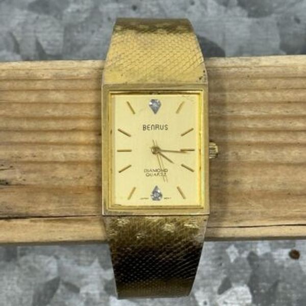 Vintage Benrus Mens Gold Tone Tank Quartz Watch w/Integrated Band ...