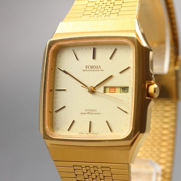 CITIZEN Forma 3800-451813 Gold Day-Date "kanji" Men's 33mm QZ Watch ...