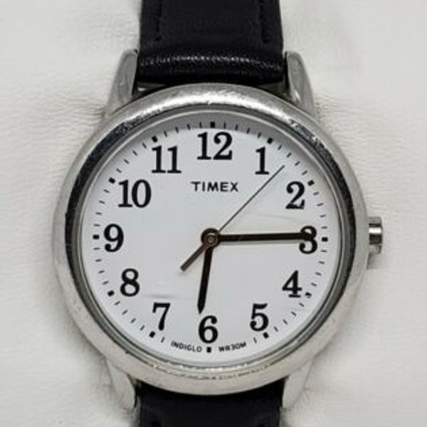 Ladies Timex Indiglo Silver Tone Black Leather Buckle Strap Analog Watch B2 | WatchCharts ...