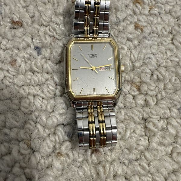 Vintage Citizen Quartz Watch 1000-S63871 Menâ s Dual Tone Rectangle ...
