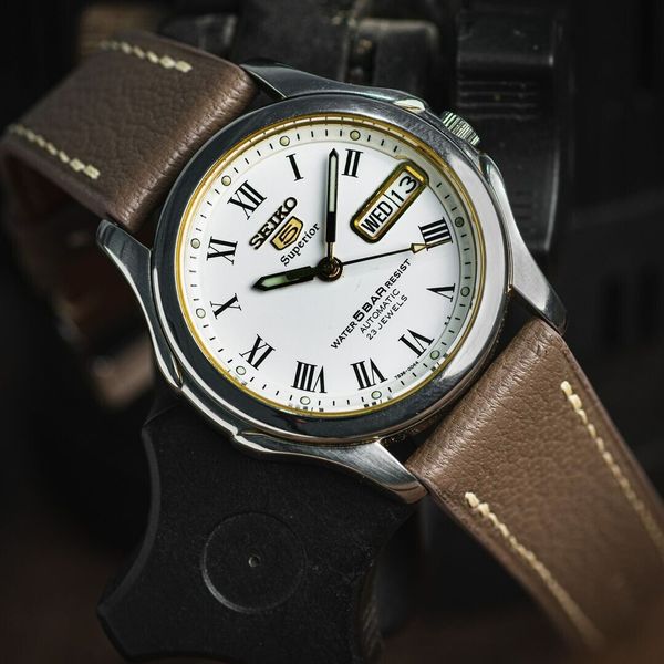 RARE Seiko 5 Superior Automatic 7s26 Roman Index White Dial Vintage Men ...