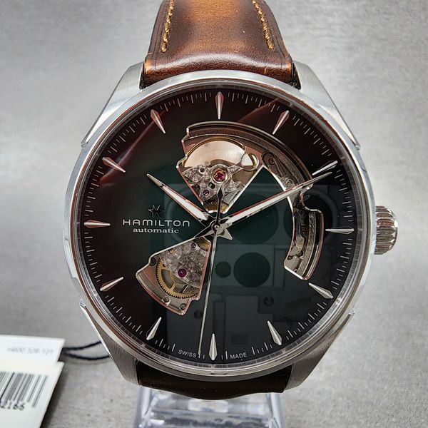 Hamilton Jazzmaster Open Heart Watch Men 40mm Green Dial Steel Leather ...