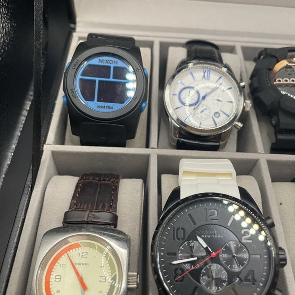 Mens Watch Lot of 12 With Display Case â AS ISâ Need Batteries + Nixon ...