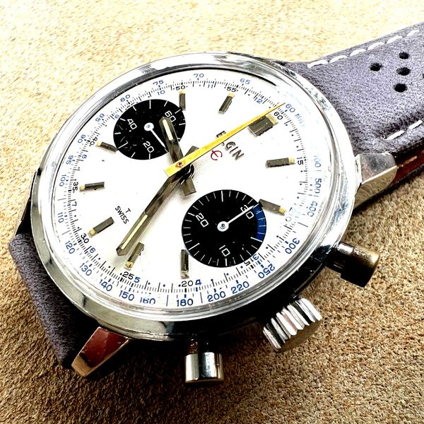 Vintage Elgin Chronograph wristwatch Panda Dial Valjoux 7733 All Steel ...