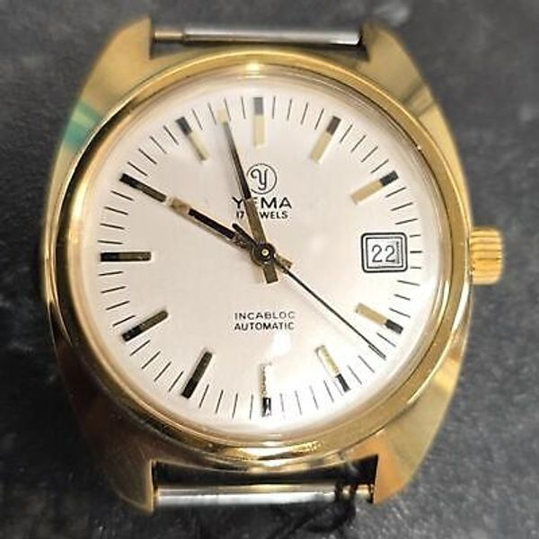 Genuine Yema 17 Jewels Incabloc Automatic Men's Watch│Gold Dial│989085 ...