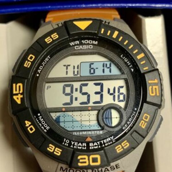 Casio Watch WS-1100H-4AV Tide/Moon Graph 10 Year Battery Orange Resin 3 ...