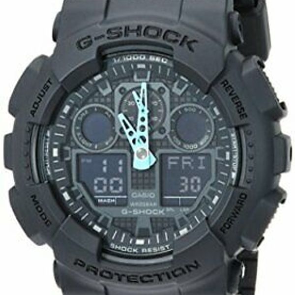 Casio Men's G-Shock Analog-Digital Gray Resin Band Neon Blue Watch ...
