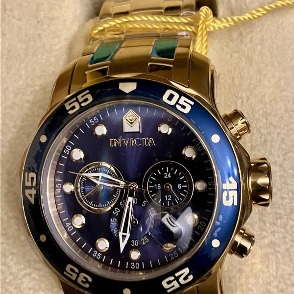 Invicta Pro Diver Chronograph Men's Watch #0073 Blue Dial Gold Tone ...