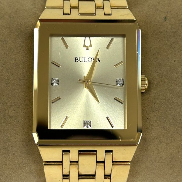 Bulova Quadra Men's Watch 97D120 Diamond Dial Gold Tone Stainless Steel ...