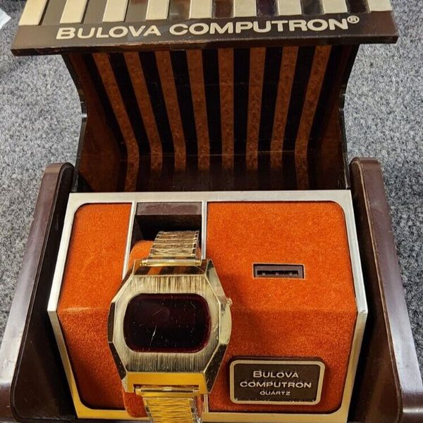 Vintage BULOVA COMPUTRON 1970's Red LED GOLD Wrist Watch - Works ...