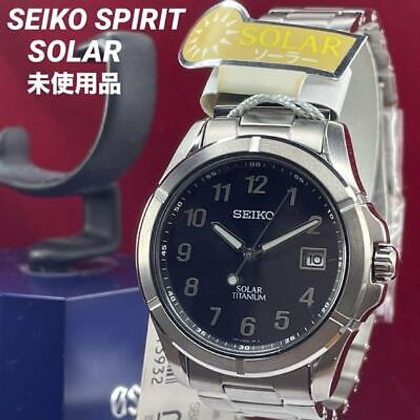 SEIKO SPRIT SOLAR TITANIUM MEN'S WRISTWATCH NAVY BLUE DIAL ROUND FACE ...