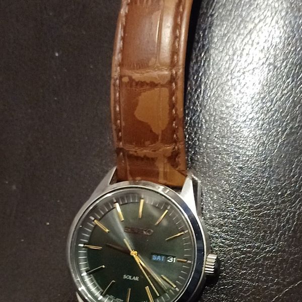 Seiko Men's Solar Watch - Brown Leather Strap - Good Working Order | WatchCharts Marketplace