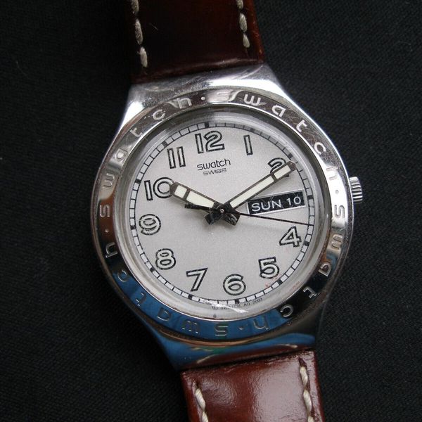 Swatch Irony Stainless Steel Clear Faced Watch. Original Leather Strap ...