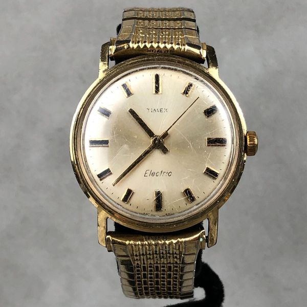 Vintage Timex Electric 9424-4070 Gold-Tone Men's Champaign Dial Watch ...