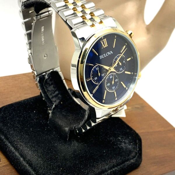 Bulova Men's Watch 98A274 Quartz Chronograph Blue Dial Two Tone Steel ...