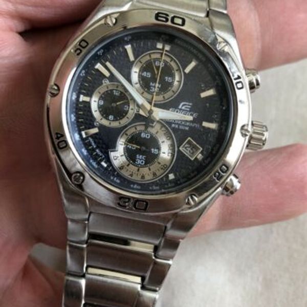Casio Edifice Chronograph Watch Mod EF-517 All SS Blue Dial Mens Watch ...