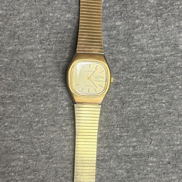 Men's Vintage Bulova Square Gold Watch 1980s | WatchCharts Marketplace