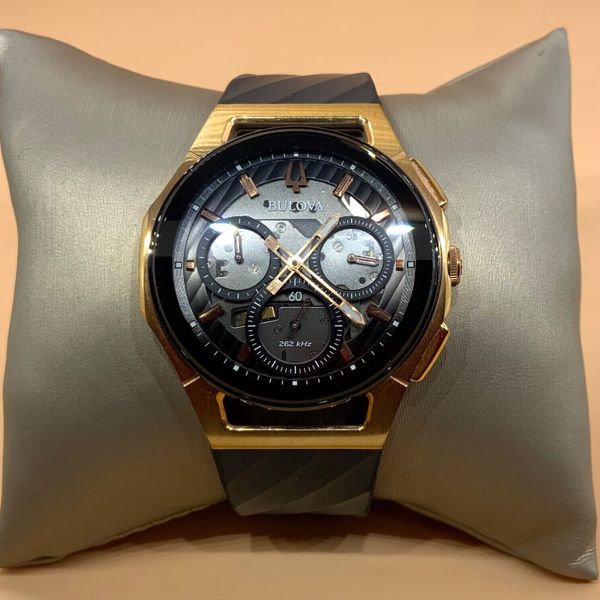 Bulova Curv Chronograph Black Dial Men's Watch 98A185 Rose Gold MINT ...