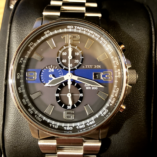 Citizen Men's Thin Blue Line Watch Chronograph 200M WR Eco Drive ...