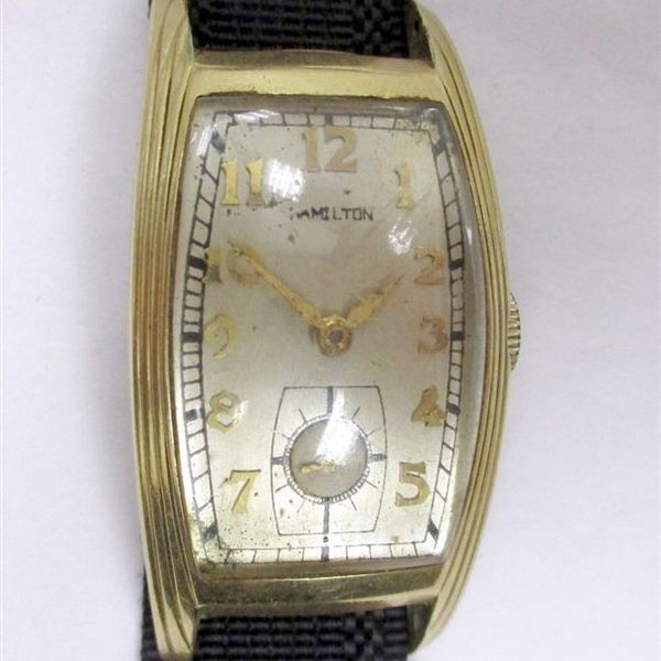 VINTAGE 14K GF ART DECO HAMILTON 980 17j CURVED CASE DRIVERS WATCH MENS ...